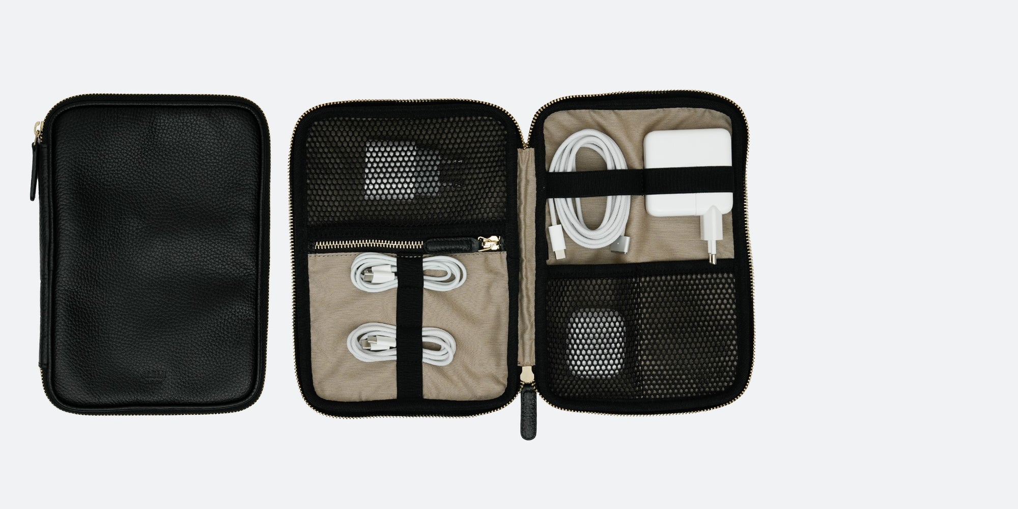 TECHNOPARK SMALL in Black with Silver Hardware - Leather Tech Organizer ...